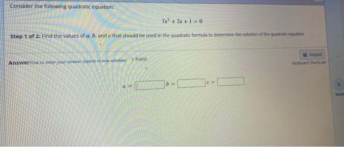 Solved Consider the following quadratic equation: 7x²+2x+1=0 | Chegg.com
