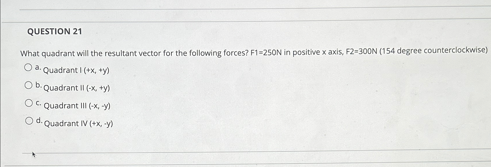 QUESTION 21What quadrant will the resultant vector | Chegg.com