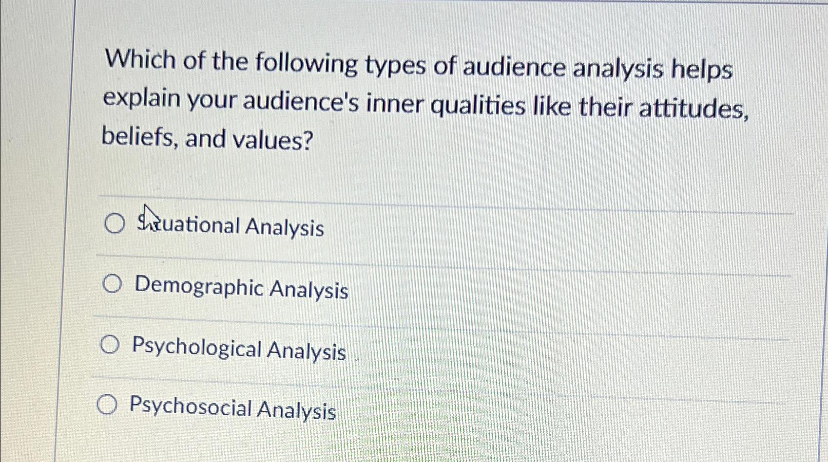 Solved Which of the following types of audience analysis | Chegg.com
