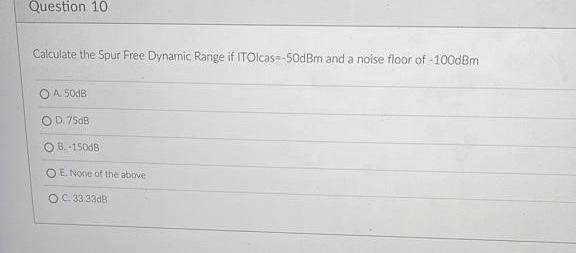 Solved Calculate the Spur Free Dynamic Range if | Chegg.com