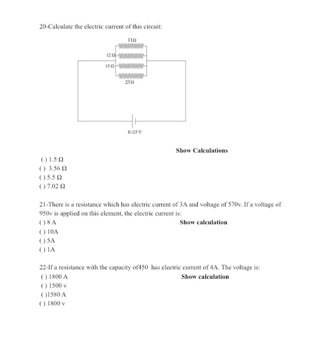 Solved 20-Calculate the electric current of this circuit: | Chegg.com
