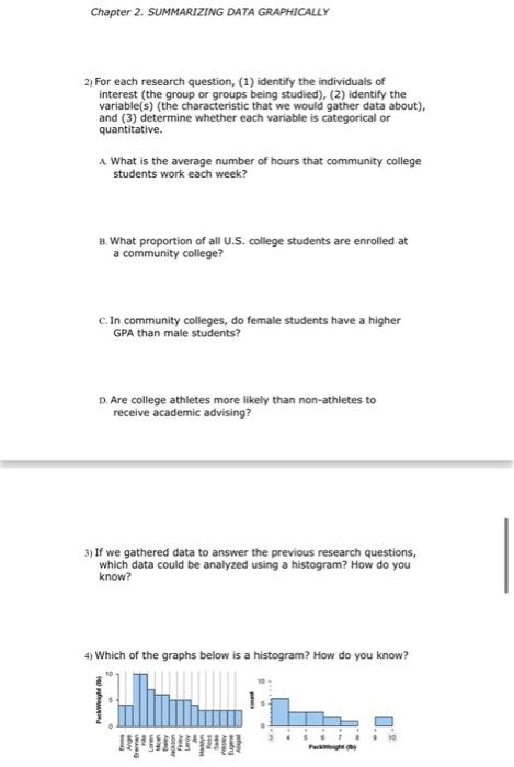 Chapter 2. SUMMARIZING DATA GRAPHICALLY 2) For each | Chegg.com