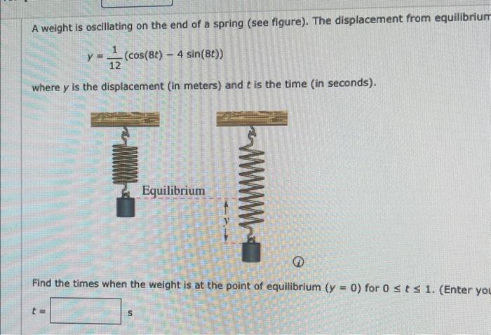 Solved A weight is oscillating on the end of a spring (see | Chegg.com