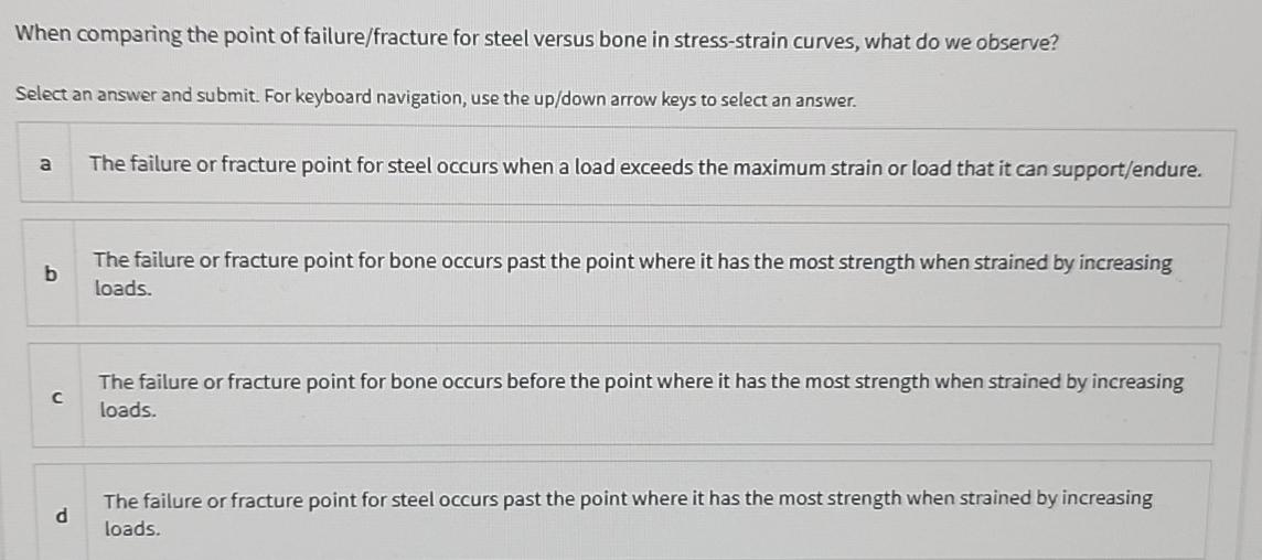Solved When comparing the point of failure/fracture for | Chegg.com