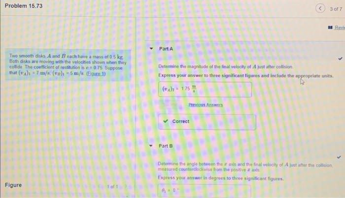 Solved Two smooth disks A and B each have a mass of 0.5 kg | Chegg.com