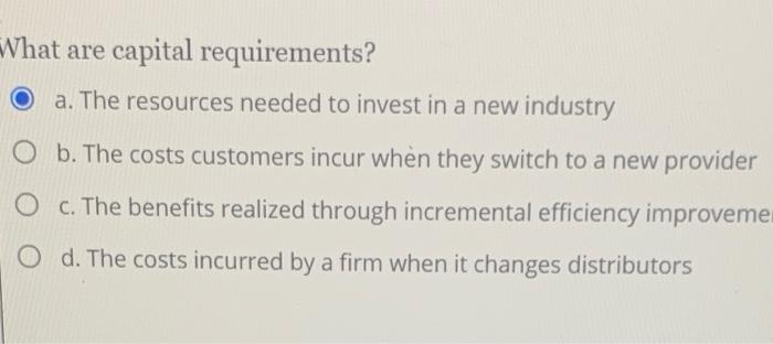 Solved What are capital requirements? a. The resources | Chegg.com
