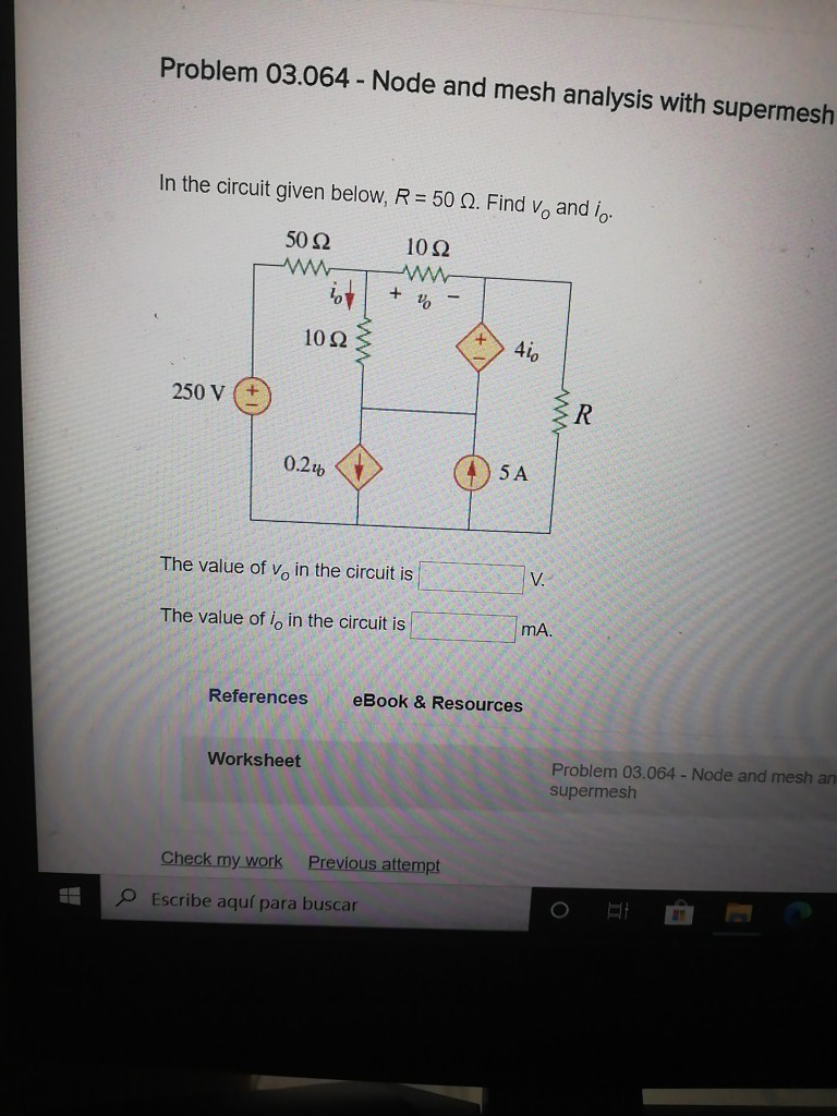Solved Problem 03.064 - Node and mesh analysis with | Chegg.com