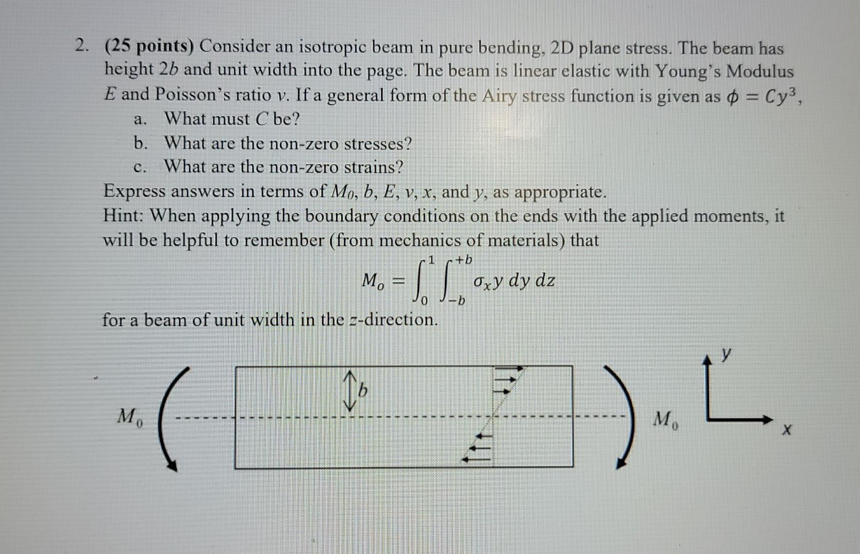 Solved 2. (25 points) Consider an isotropic beam in pure | Chegg.com