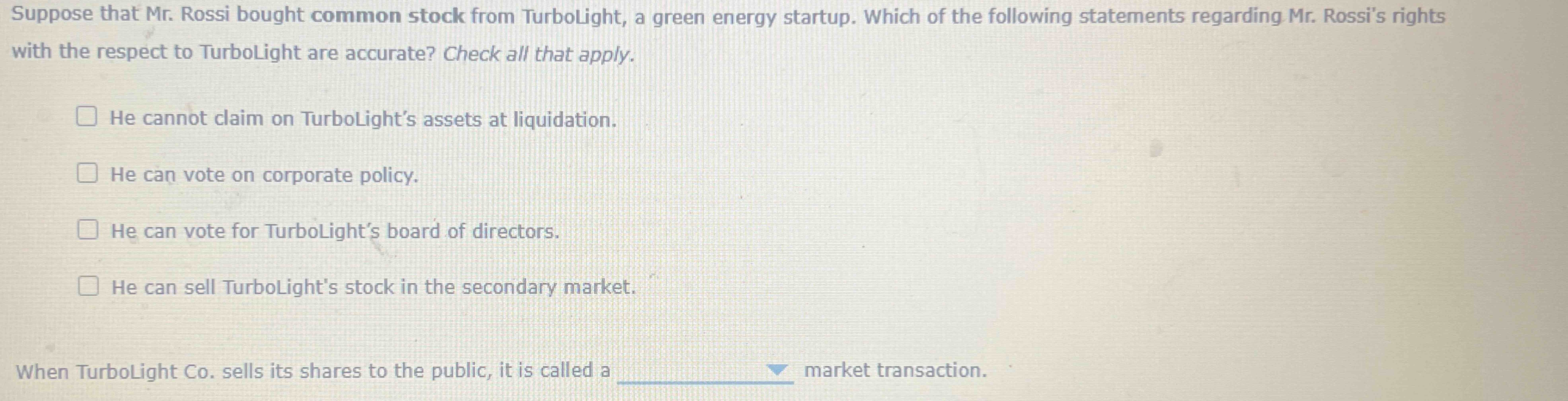 Solved Suppose that Mr. ﻿Rossi bought common stock from | Chegg.com