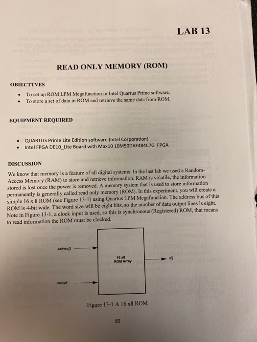 Solved LAB 13 READ ONLY MEMORY (ROM) OBIECTTVES • • To set | Chegg.com
