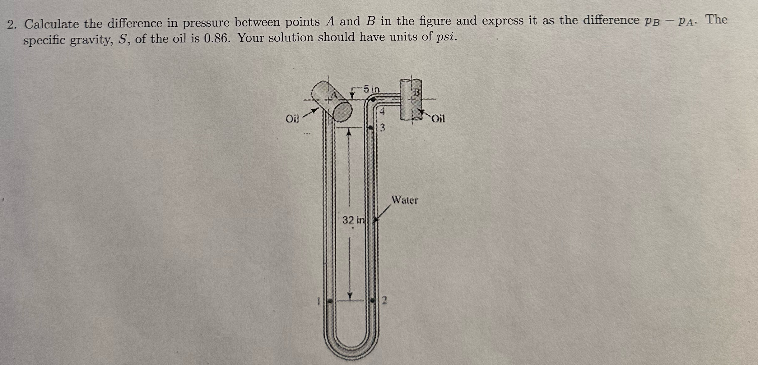 Solved Calculate the difference in pressure between points A | Chegg.com