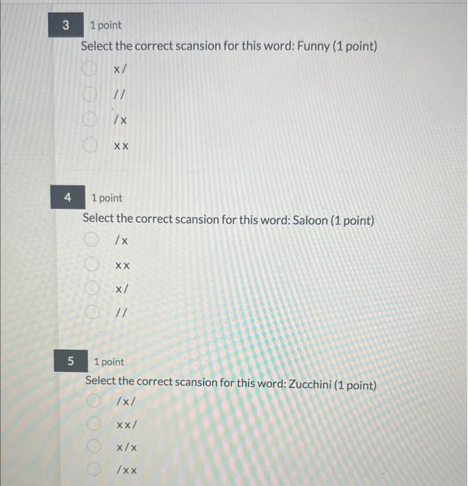 31 point Select the correct scansion for this word: | Chegg.com