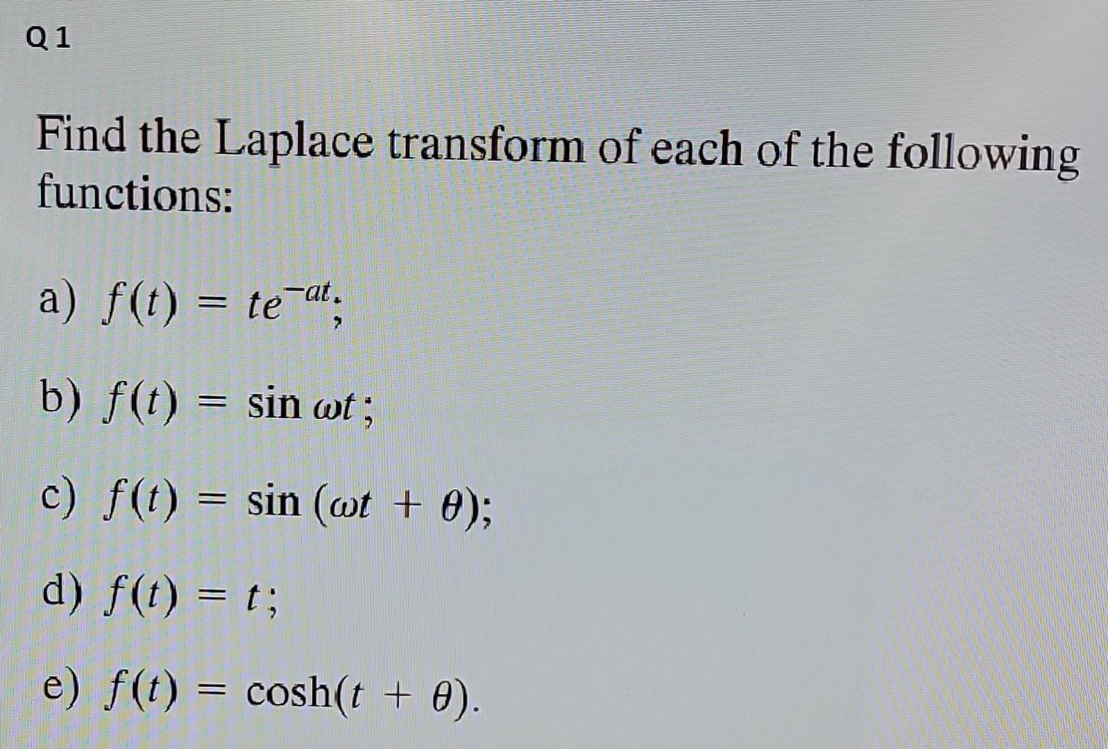 Solved Find the Laplace transform of each of the following | Chegg.com