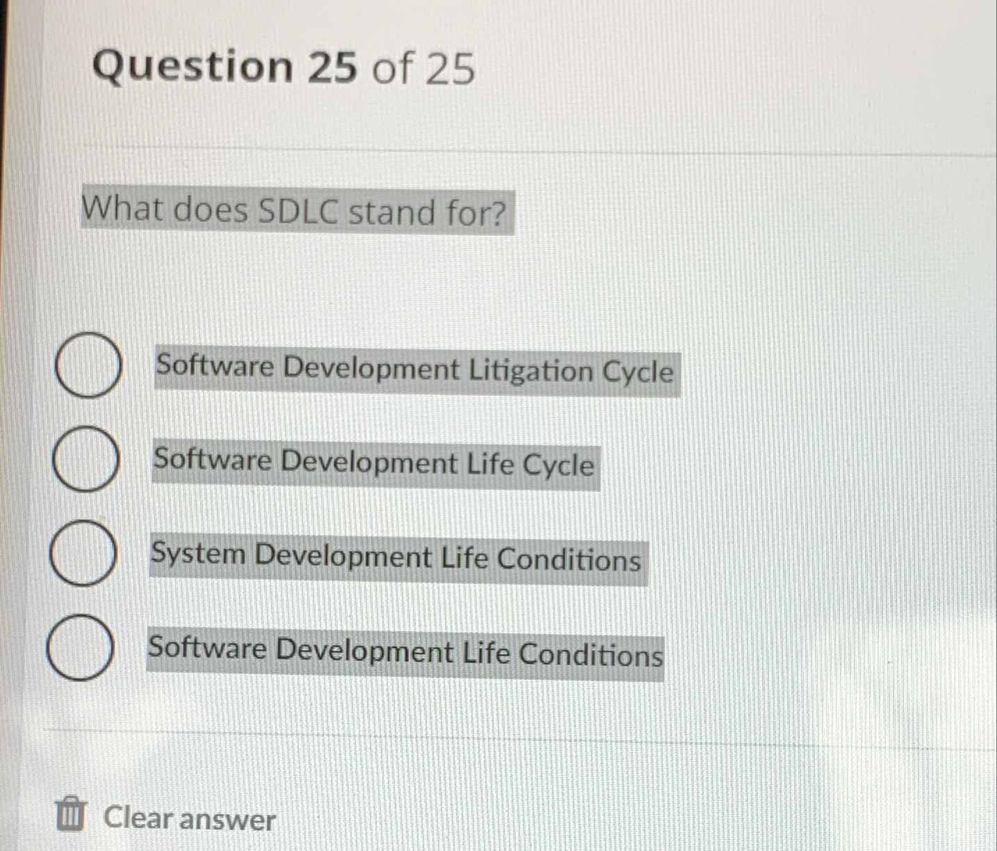 Solved Question 25 ﻿of 25What does SDLC stand for?Software | Chegg.com