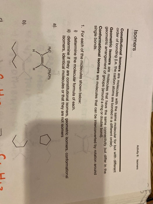 Solved Isomers Activity 8: Isomers Constitutional isomers | Chegg.com