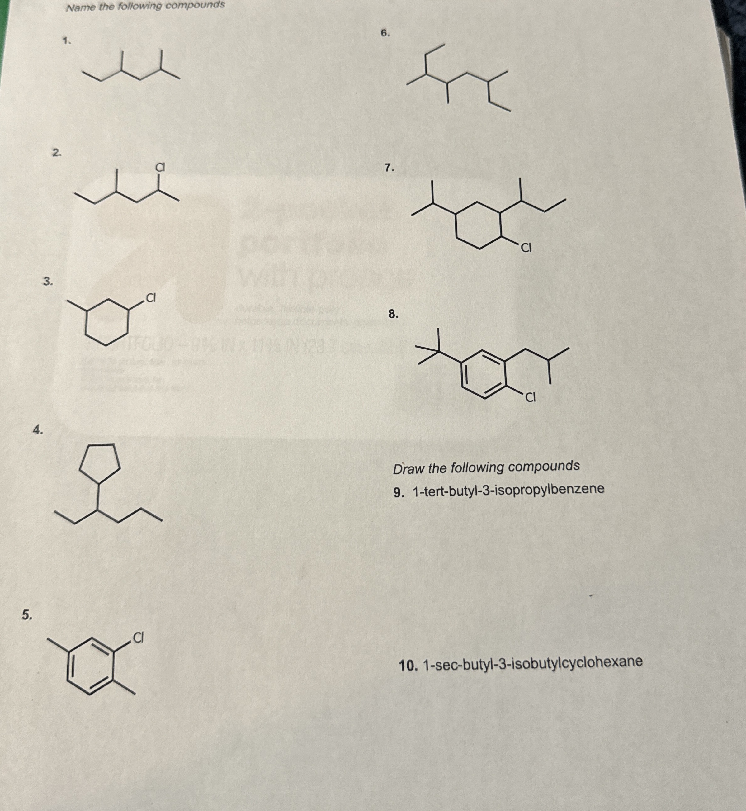 Solved Name the following compoundsDraw the following | Chegg.com