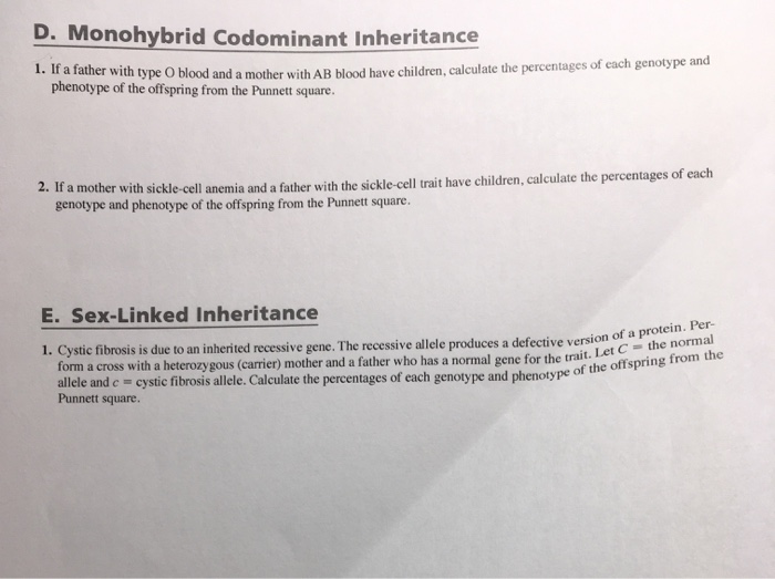 Solved D. Monohybrid Codominant Inheritance a rather with | Chegg.com