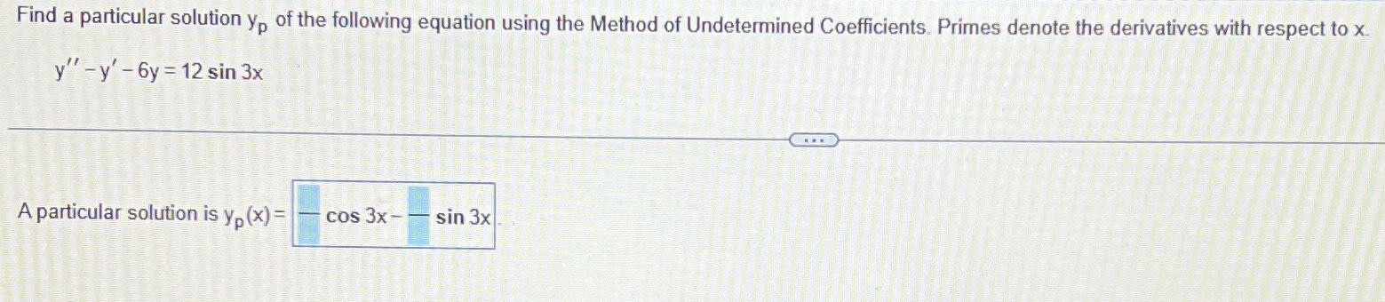 Solved Find a particular solution yp ﻿of the following | Chegg.com