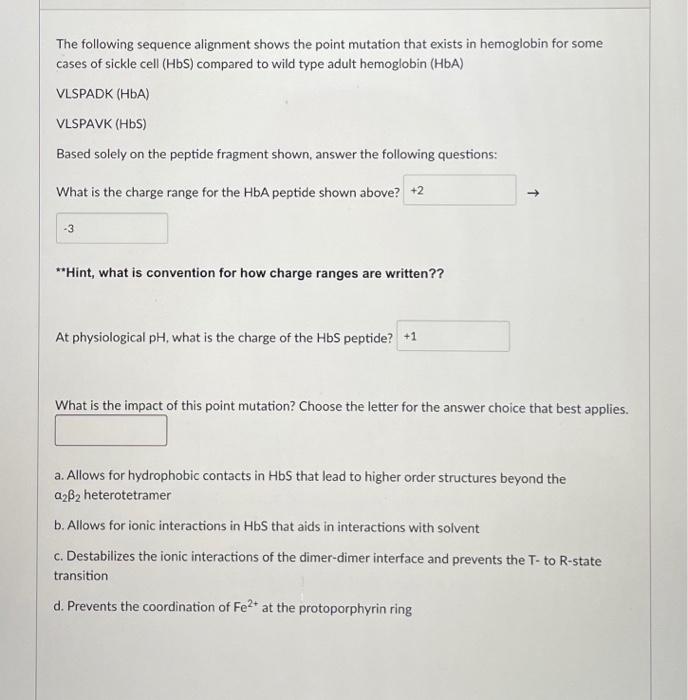 Solved The following sequence alignment shows the point | Chegg.com