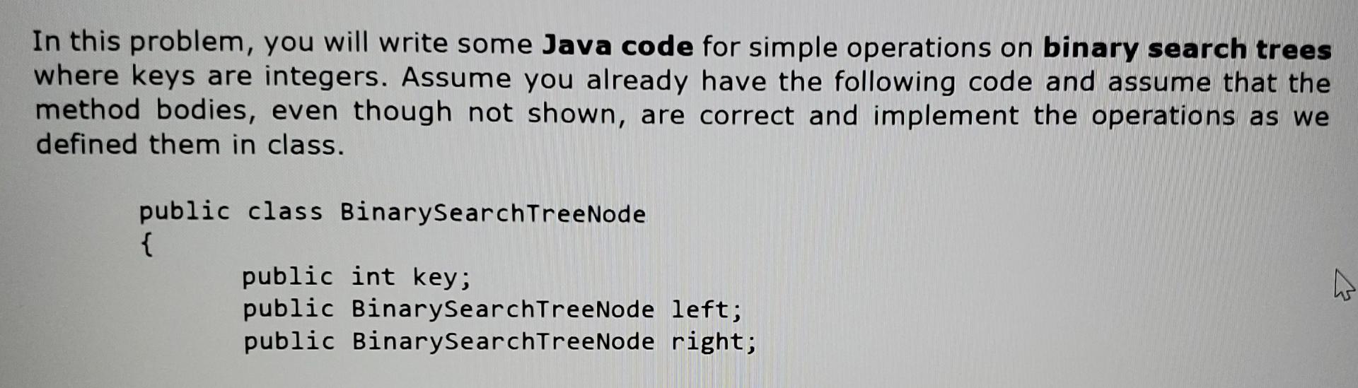 Solved In this problem, you will write some Java code for | Chegg.com
