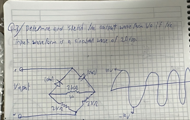 Solved Q-3) ﻿Detiermine and sketh the output waveform Vo if | Chegg.com