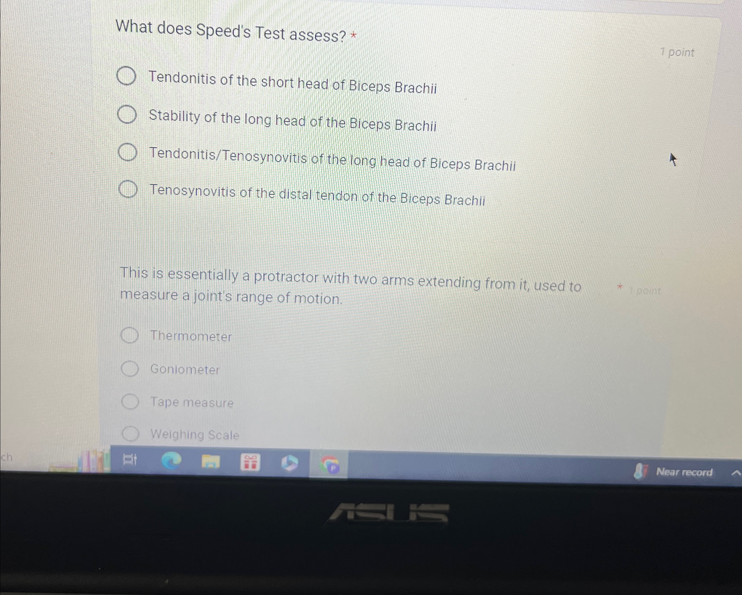 Solved What does Speed's Test assess? *1 ﻿pointTendonitis of | Chegg.com