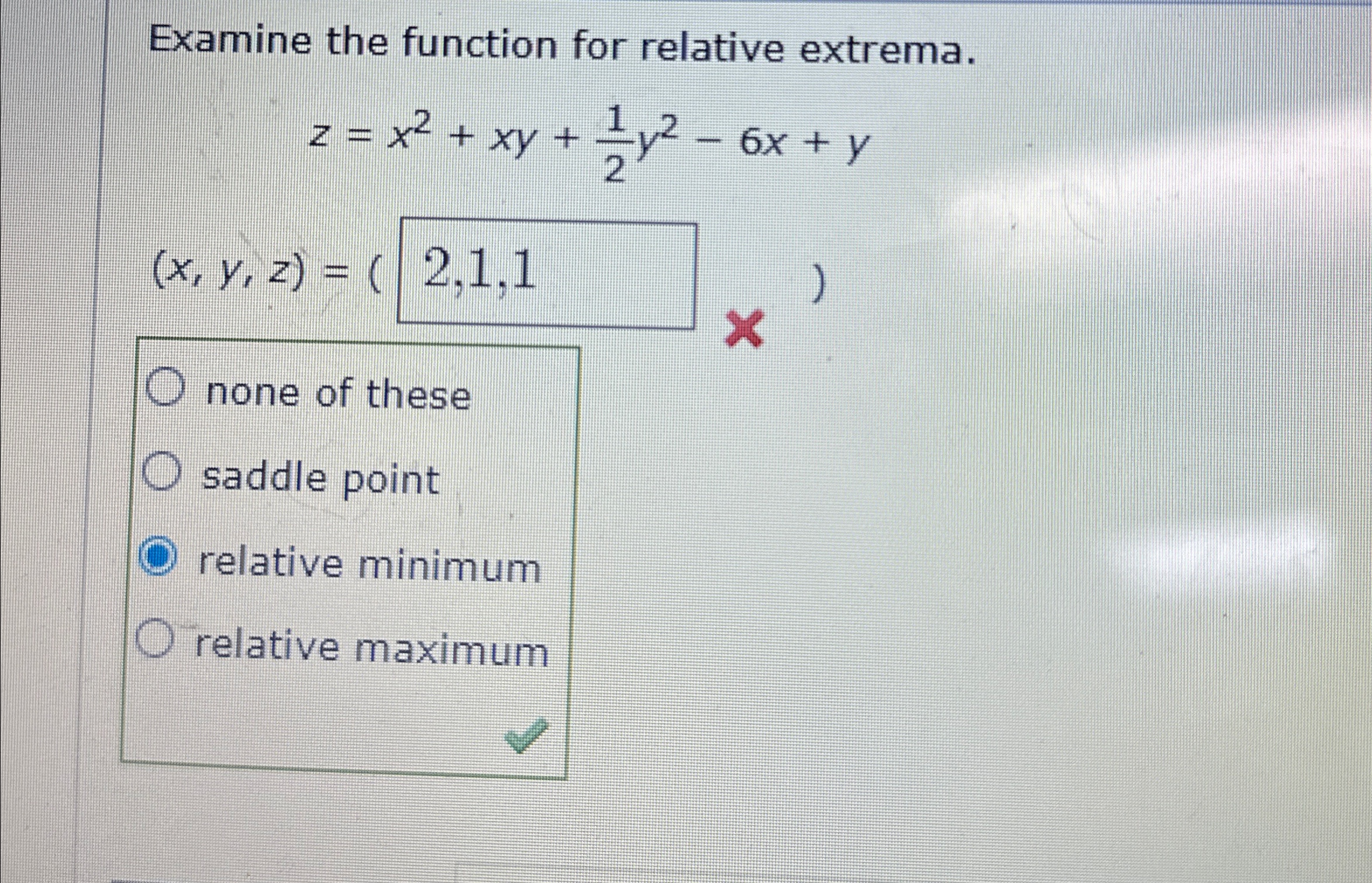 Solved Examine the function for relative extrema.none of | Chegg.com