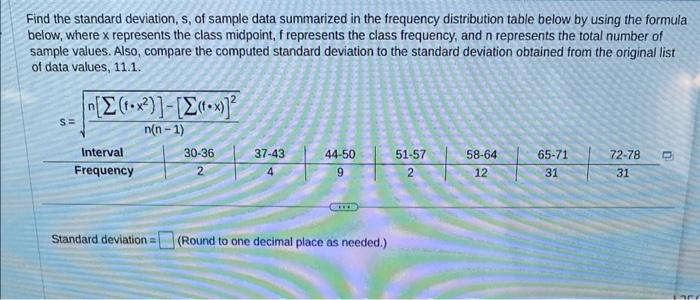 Solved Find the standard deviation, s, of sample data | Chegg.com
