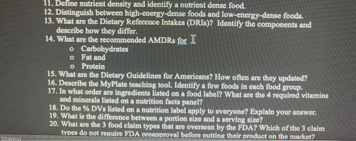 Solved 11. Define nutrient density and identify a nutrient | Chegg.com