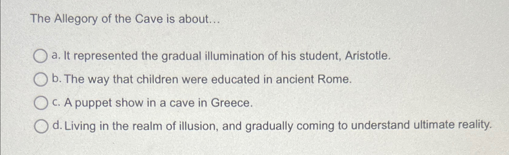 Solved The Allegory of the Cave is about...a. ﻿It | Chegg.com