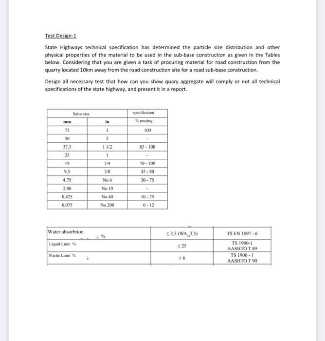 Solved Test Design: 1 State Highways technical specification | Chegg.com