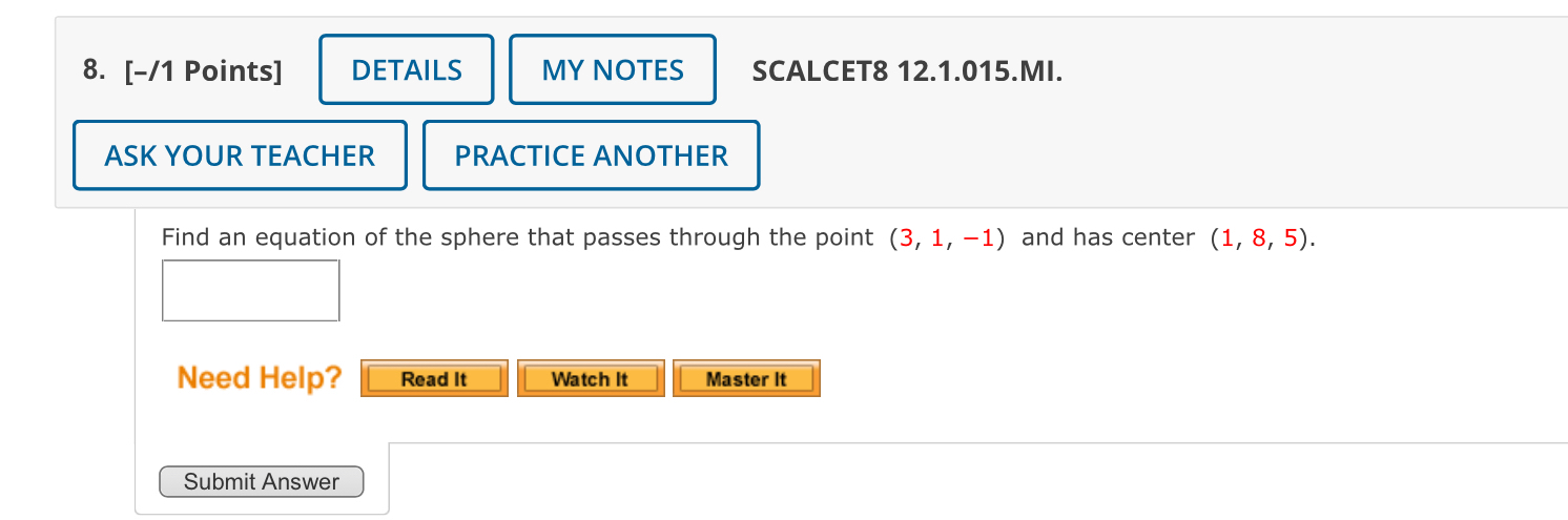 Solved Points]SCALCET8 12.1.015.MI.Find an equation of the | Chegg.com