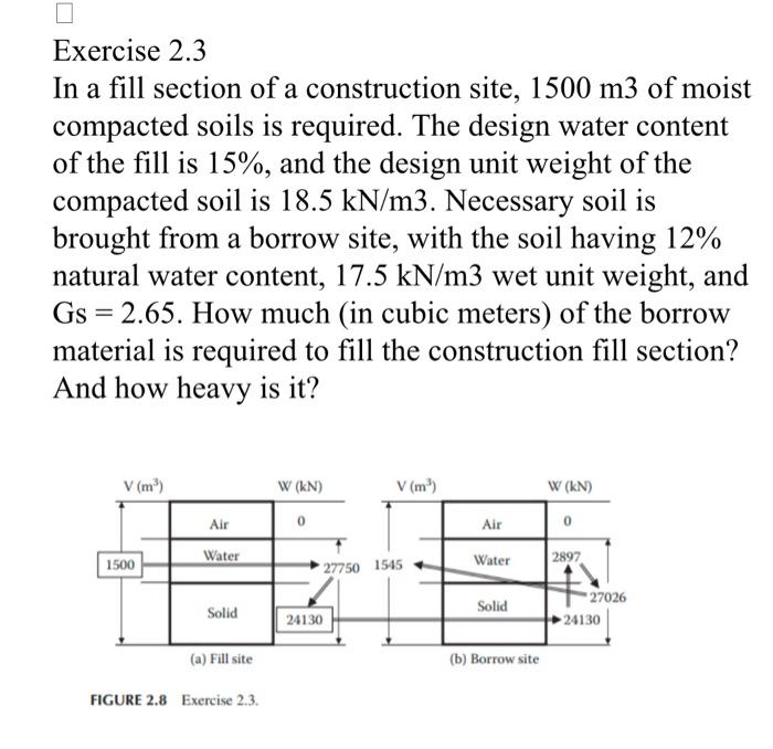 Solved Exercise 2.3 In a fill section of a construction | Chegg.com