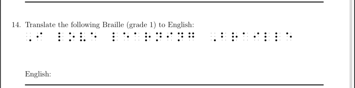 Solved Translate the following Braille (grade 1) ﻿to | Chegg.com