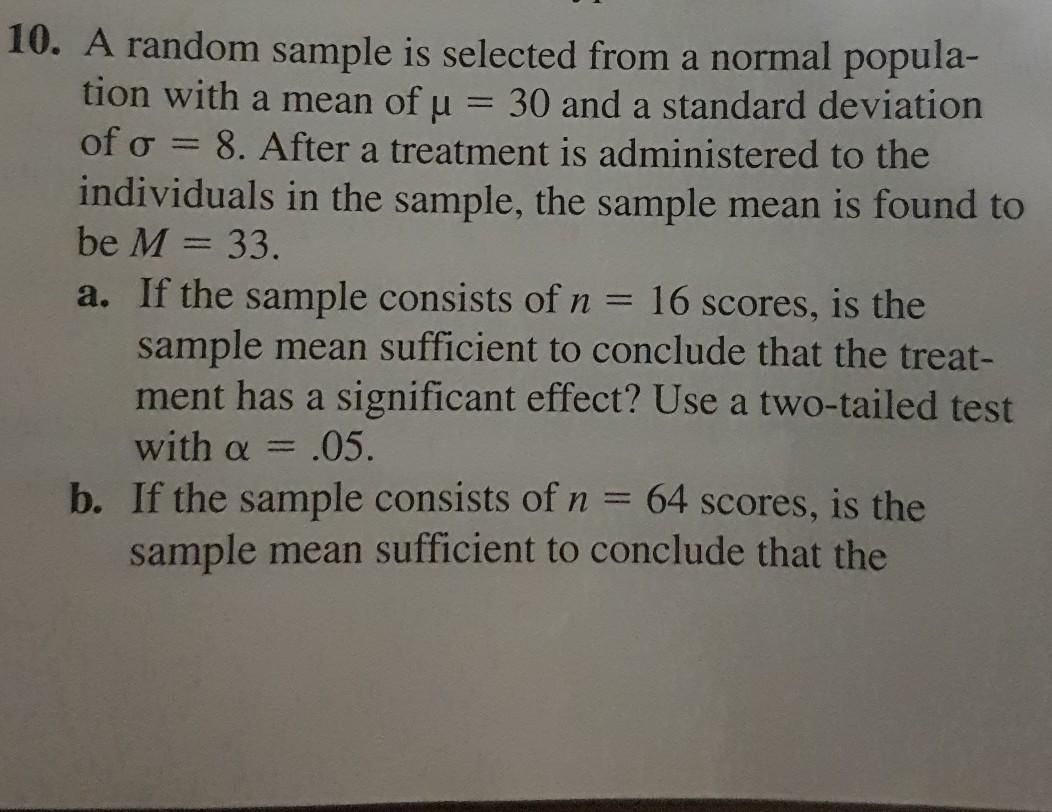 Solved 10. A random sample is selected from a normal popula- | Chegg.com