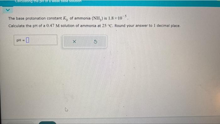 Solved The base protonation constant Kb of ammonia (NH3) is | Chegg.com
