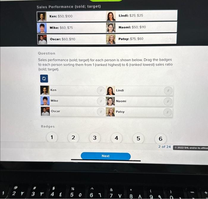 Solved Question Sales performance (sold; target) for each | Chegg.com