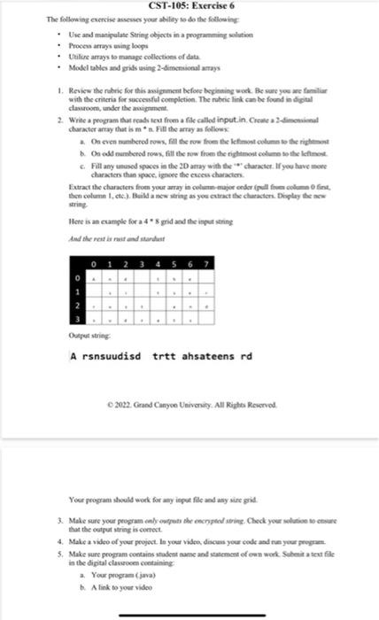 Solved CST-105: Exercise 6 The following exercise assesses | Chegg.com