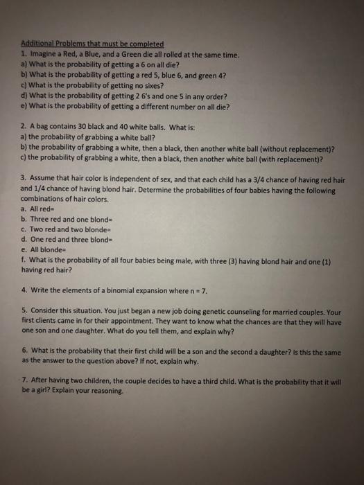 Solved Additional Problems that must be completed 1. Imagine | Chegg.com