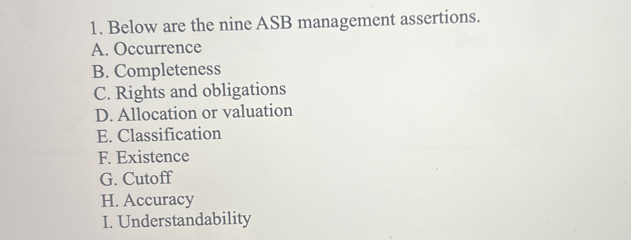 Solved Below Are The Nine Asb Management Assertionsa 1030