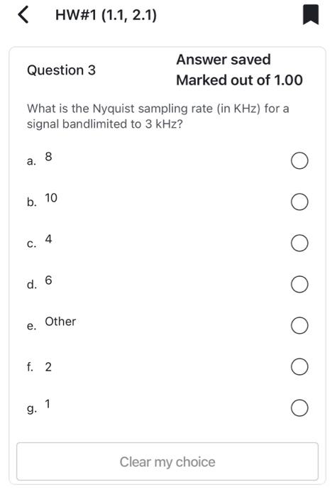 Solved Marked out of 1.00 To avoid the aliasing problem, a | Chegg.com