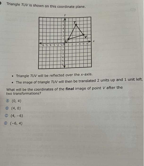 Solved Triangle TUV is shown on this coordinate plane. 6 5 | Chegg.com
