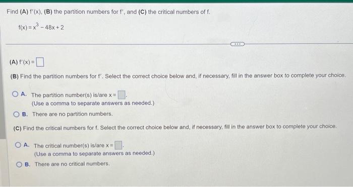 Solved Find (A)f′(X),(B) the partition numbers for f′, and | Chegg.com