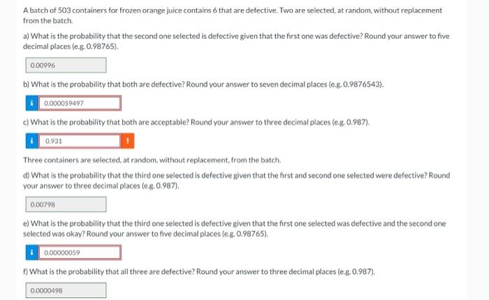 Solved A batch of 503 containers for frozen orange juice | Chegg.com