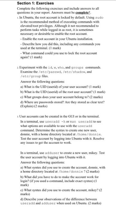 Solved Section 1: Exercises Complete the following exercises | Chegg.com