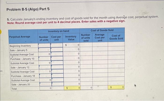 Solved Required information Problem 8-5 (Algo) Various | Chegg.com