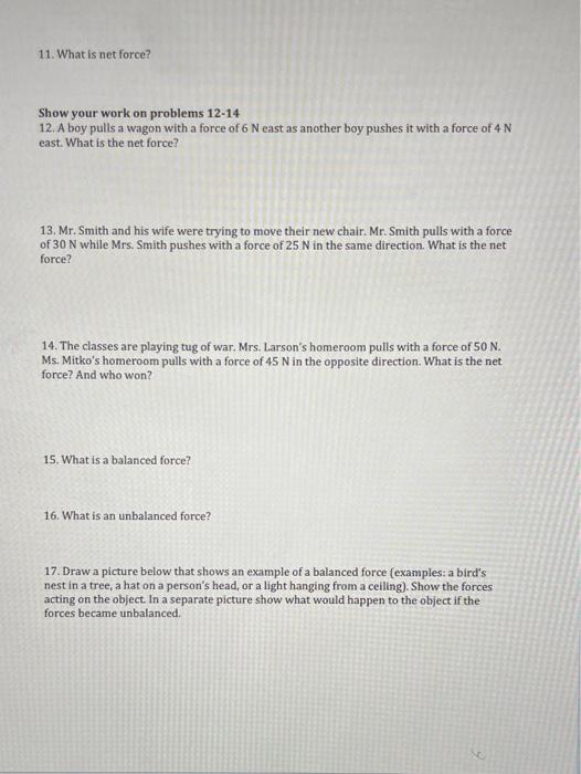 Solved Net Force Worksheet The force that results from all | Chegg.com