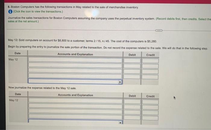 Solved 8. Boston Computers has the following transactions in | Chegg.com