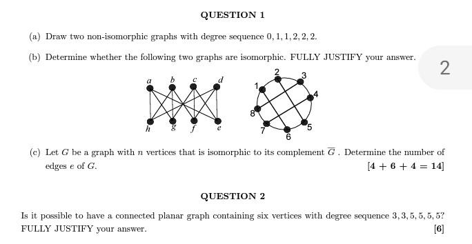 Solved (a) Draw two non-isomorphic graphs with degree | Chegg.com