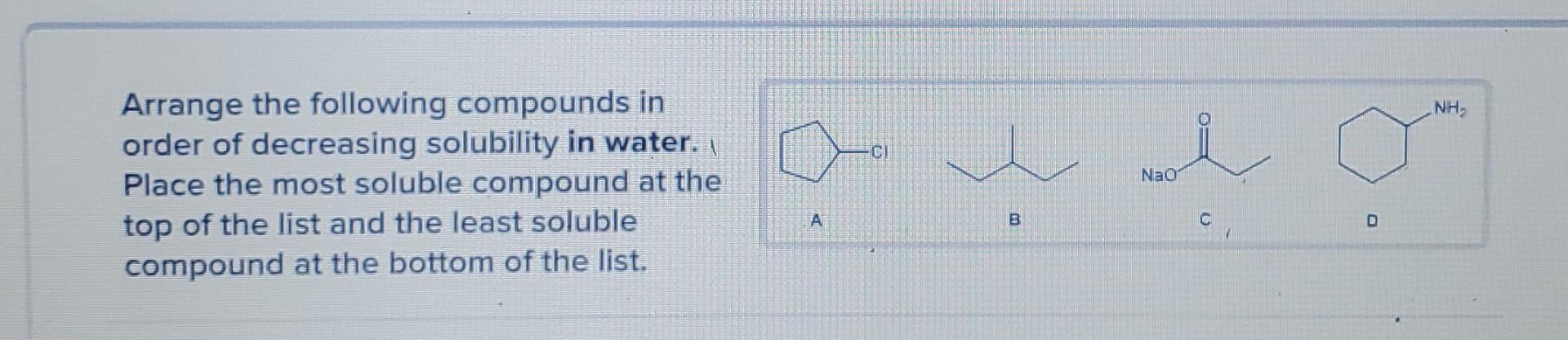 Solved NH, C i Nao Arrange the following compounds in order | Chegg.com